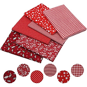 aufodara 6 Pieces 19.6" x 31.4" (50cm x 80cm) Cotton Fabric Precut Rectangle Cotton Craft Fabric Bundle Patchwork for DIY Sewing Scrapbooking Crafting Artcraft (Red)