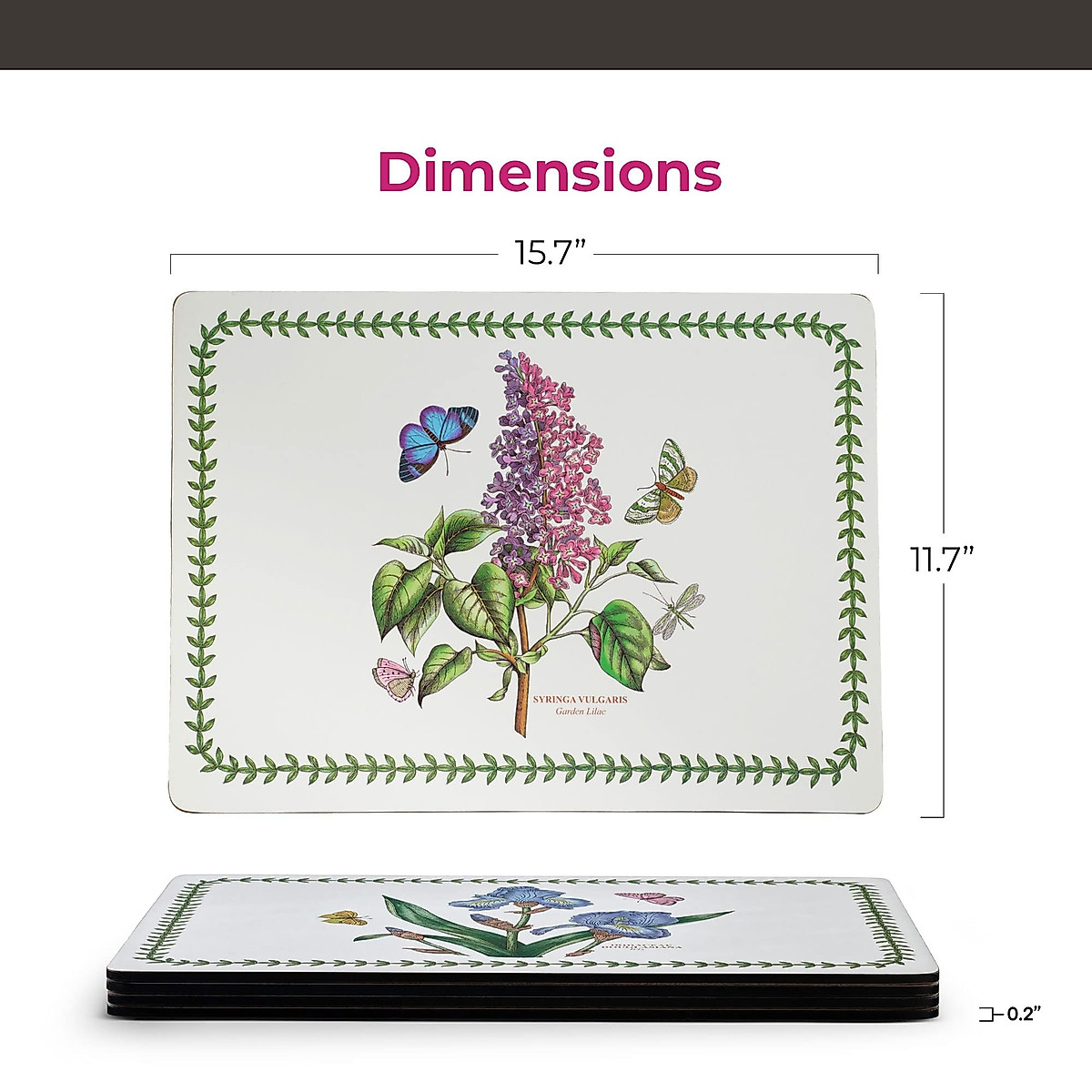 Pimpernel Botanic Garden Collection Placemats | Set of 4 | Heat Resistant Mats | Cork-Backed Board | Hard Placemat Set for Dining Table | Measures 15.7” x 11.7”
