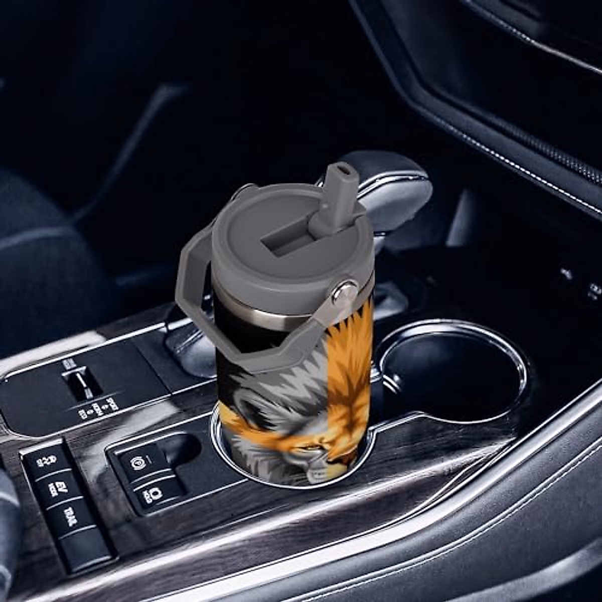 Lion Head with Cross 30 OZ Insulated Tumblers with Handle And Straw Leakproof Vacuum Insulated Stainless Steel Water Bottle for Car Fishing Travel