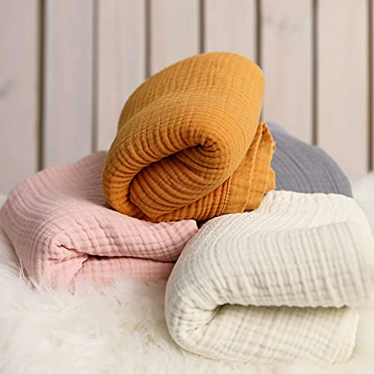 Migaloo Muslin Blankets, Baby Toddler Quilt, 4 Layers, 100 Cotton Stroller Blanket, Hypoallergenic,Super-Soft,Breathable and Lightweight Swaddle,Nursery & Crib Blanket, Large (47 X 35 h)