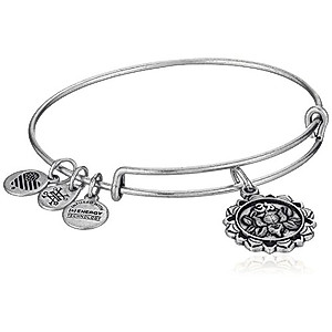 Alex and Ani Path of Symbols Expandable Bangle for Women, Lotus Peace Petals Charm, Rafaelian Silver Finish, 2 to 3.5 in