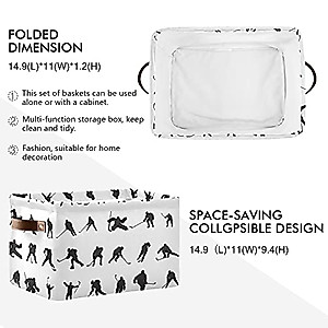 Oyihfvs Hockey Player Doing Different Actions Square Shelves Storage Basket Bin, Waterproof Laundry Hamper Bucket, Baby Nursery Organizer with Handles for Toys Clothes Room Closets