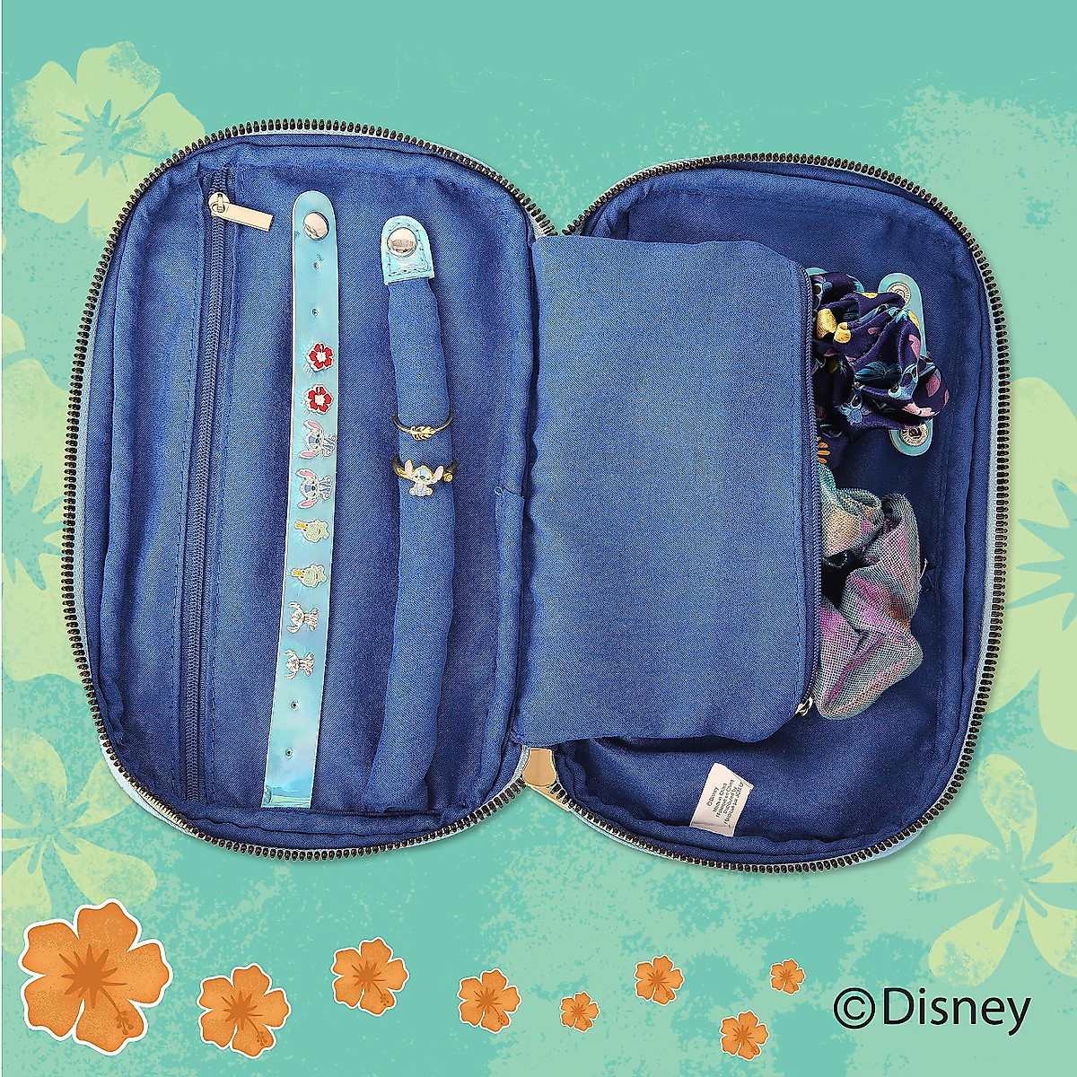 Disney Stitch Nylon Jewelry Holder Organizer with Zip Closure - Officially Licensed Jewelry Travel Organizer