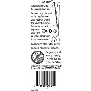 Tiny Trim 4.5" Ball-Tipped Scissor for Dog, Cat and all Pet Grooming - Ear, Nose, Face & Paw - Scaredy Cut's small Safety Scissor