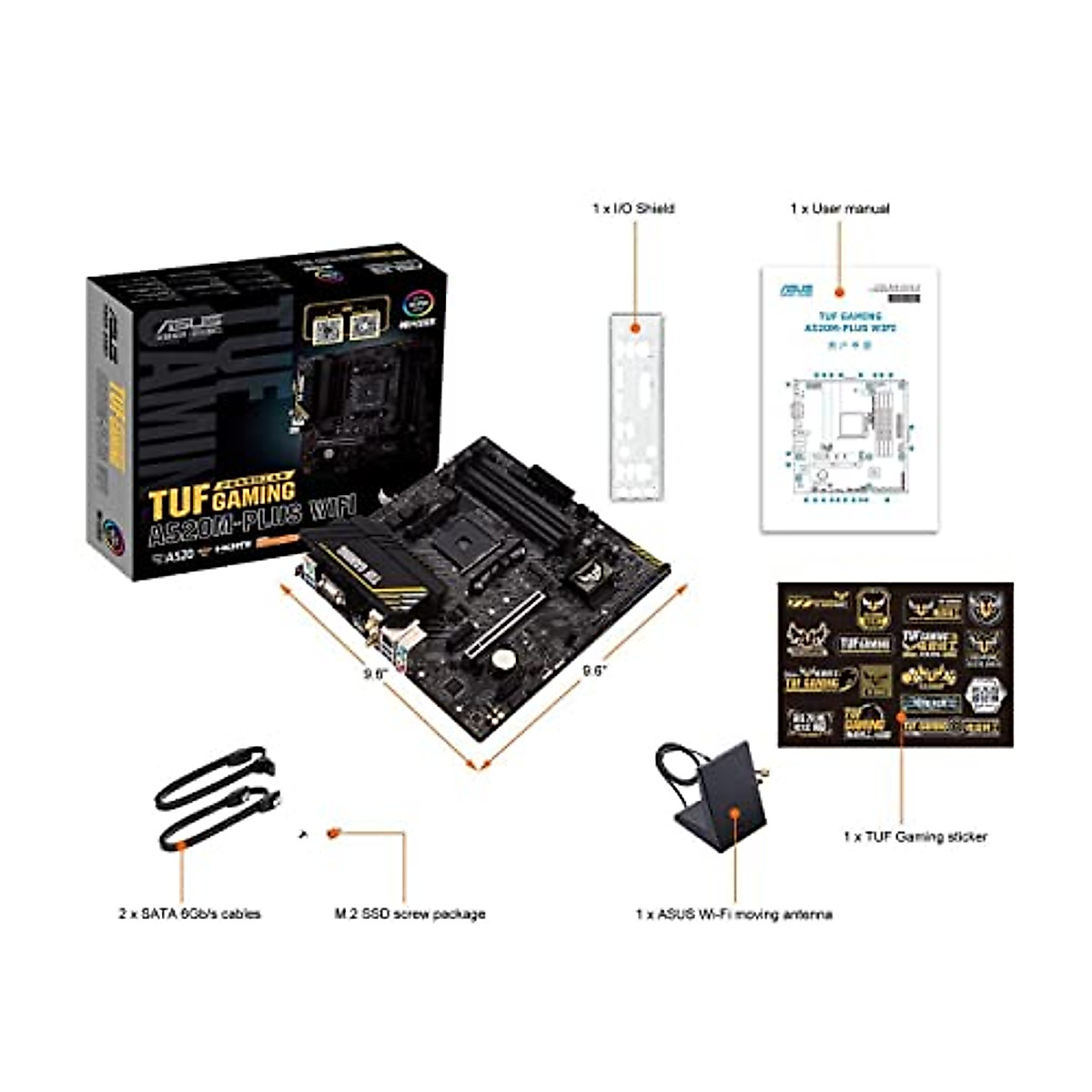 ASUS TUF Gaming A520M-PLUS (WiFi) AMD AM4 (3rd Gen Ryzen™) microATX Gaming Motherboard (M.2 Support, 802.11ac Wi-Fi, DisplayPort, HDMI, D-Sub, USB 3.2 Gen 1 Type-A and Aura Addressable Gen 2 headers)