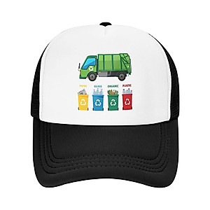 Yipaidel Boys' Garbage Day Trucks Waste Management Mesh Trucker Hat, Adjustable Snapback Baseball Cap for Gifts Black