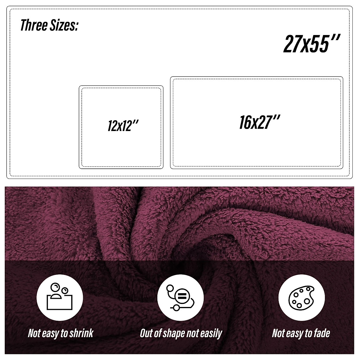 MOONQUEEN Ultra Soft Microfiber Coral Velvet Towel Set - Quick Drying, 2 Bath Towels, 2 Hand Towels, 2 Washcloths - Burgundy, 6 Pcs