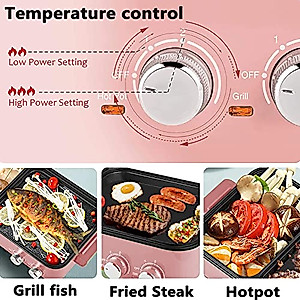 Indoor NonStick Electric Griddle and Hot Pot - 2-in-1 Hot Pot - Independent Dual Temperature Control(Pink)