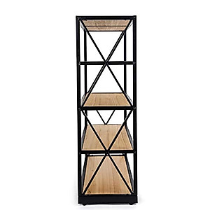 Displays2go 5-Tier Steel Frame Shelving, Solid Wood, Open Back - Natural (XSHF5NAT)