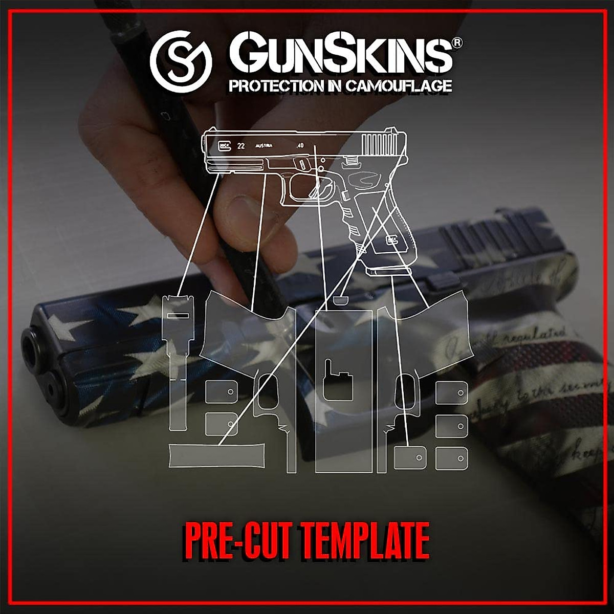GunSkins Precut Pistol Skin for Glock 43 - Compatible with Airsoft AEG BB Gun - Vinyl Gun Wrap - Easy to Install - 100% Waterproof - Matte Finish - Made in USA - GS Military OCP Black