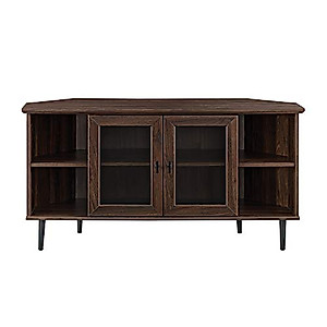 Walker Edison Modern Wood Corner Universal TV Stand with Open Shelves Glass Cabinet Doors Storage for TV's up to 55" Flat Screen Living Room Storage Entertainment Center, 48 Inch, Dark Walnut