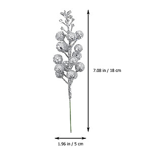 Toyvian 12Pcs Christmas Glitter Berries Stems, 7Inch Silver Artificial Berry Christmas Picks, Holly Berry Twig for Christmas Tree Decoration DIY Wreath Accessories Winter Holiday Decoration