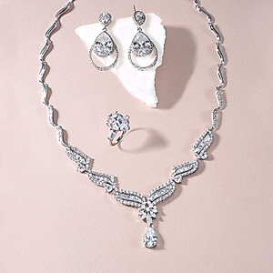 Bridal Wedding 7CT AAA CZ Pear Shaped Brilliant Cut Solitaire Teardrop Statement Engagement Ring For Women Thin Band .925 Sterling Silver Cubic Zirconia Baguette Side Stones