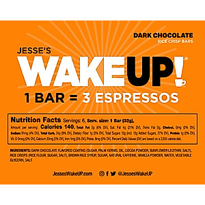 WAKE UP! Caffeinated Chocolate Protein Bars Gluten Free, Vegan, 350mg of Caffeine Energy, Kosher to help Boost Focus and Clarity (1 Bar = 3 Espressos) 6 Pack