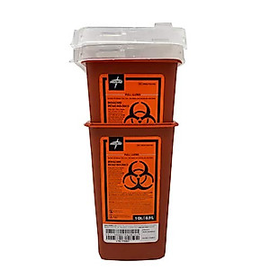 Medline Portable Sharps Container with Lid, Red, 1 Qt (2 Pack)