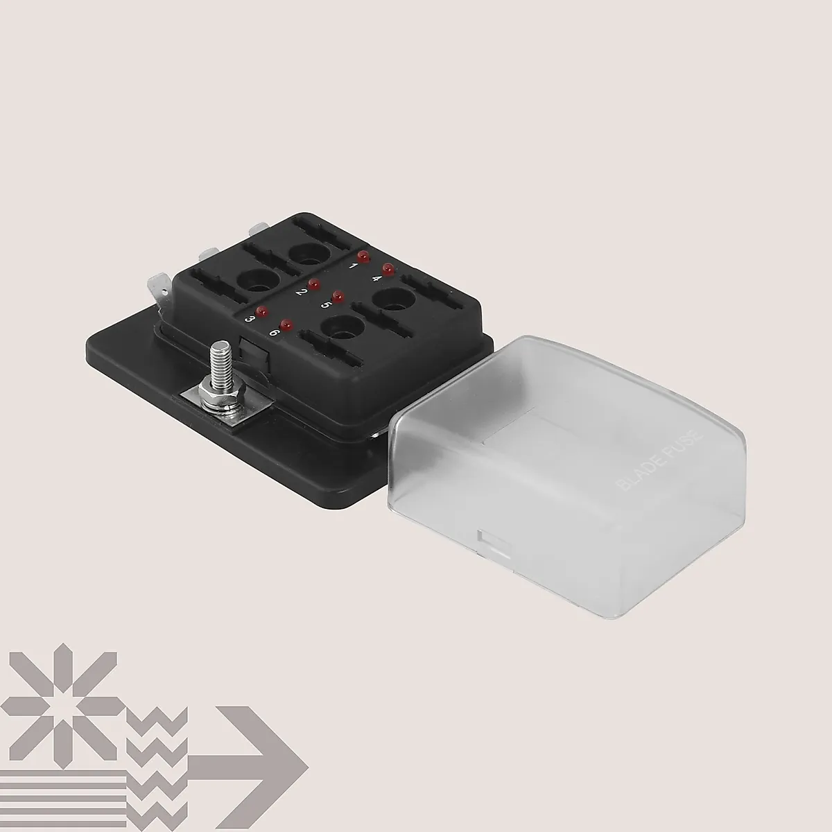 True Mods 6 Way Blade Fuse Box for Automotive [ATC/ATO Blade Fuses] [100 Amp][LED Indicator] [Protection Cover] [10-30V DC; 12V] Auto Marine Fuse Block