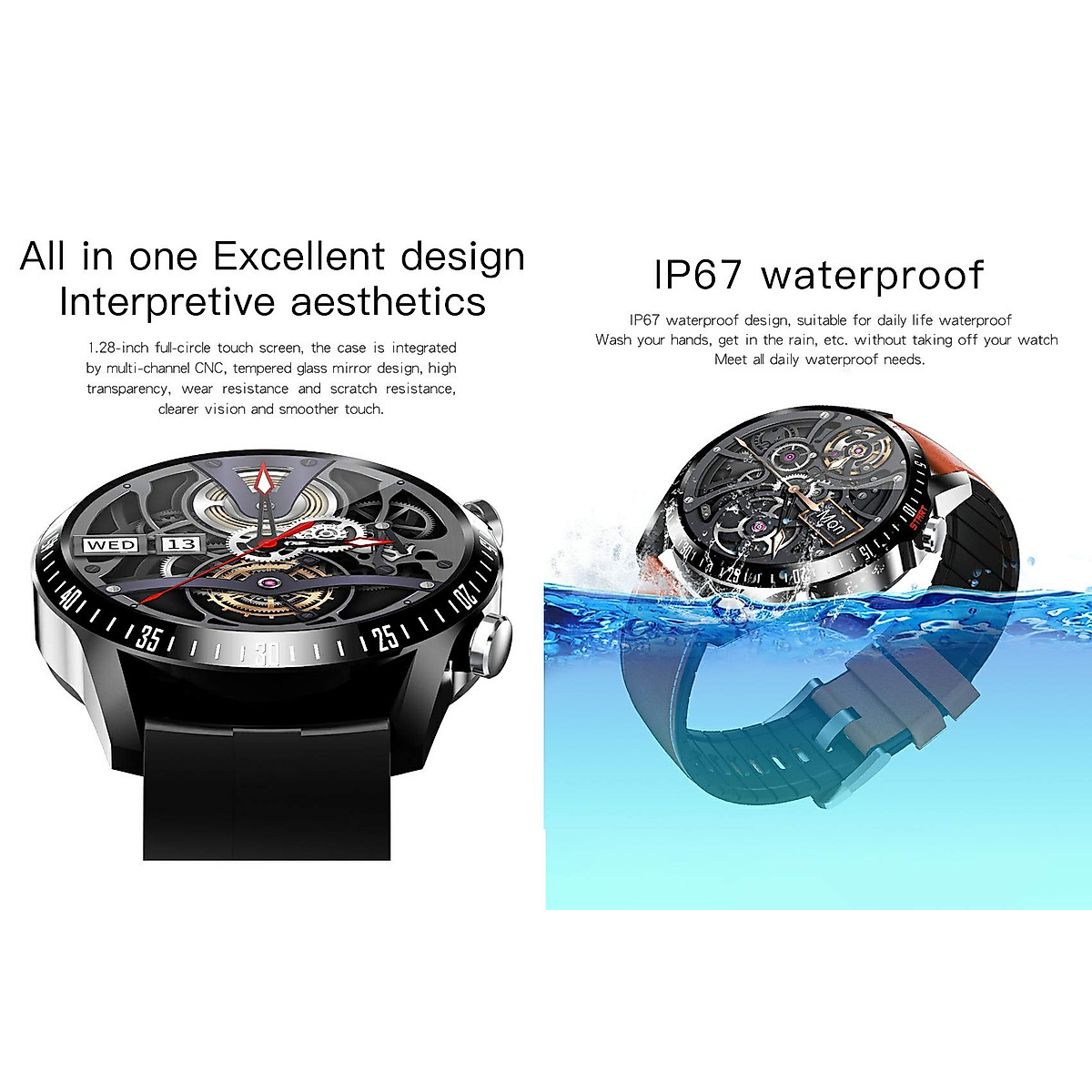 KRG Kerunga Business Sports Smart Watch Compatible with iPhone and Android/with Bluetooth Calling/Heart Rate/Sleep Tracker/IP67 (Black Silicone Strap Style, KRG-K29, 10*1.8*0.5inch