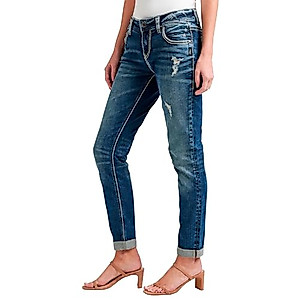 Silver Jeans Co. Women's Plus Size Girlfriend Mid Rise Skinny Jeans, Medium Marble Wash, 18 Plus