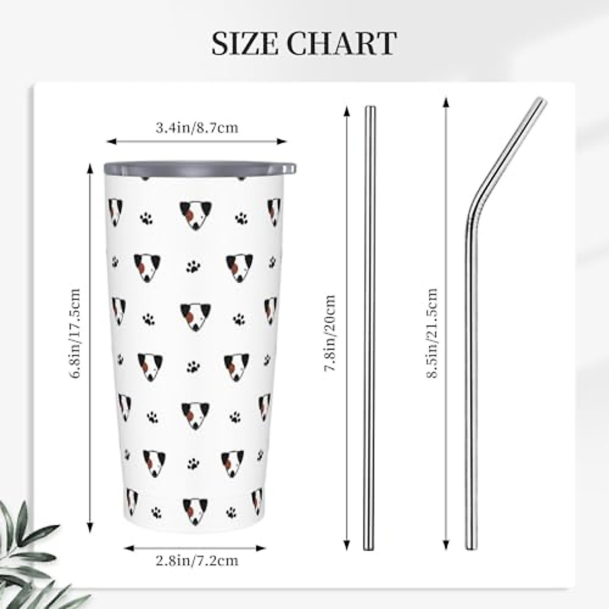 Yaxongx 20oz Tumbler Dog Paw Double Wall Vacuum Insulated Coffee Mug with Lid and Metal Straw Brush Reusable Stainless Steel Water Bottle Travel Cup Gifts for Car Ice Drinks Hot Beverage