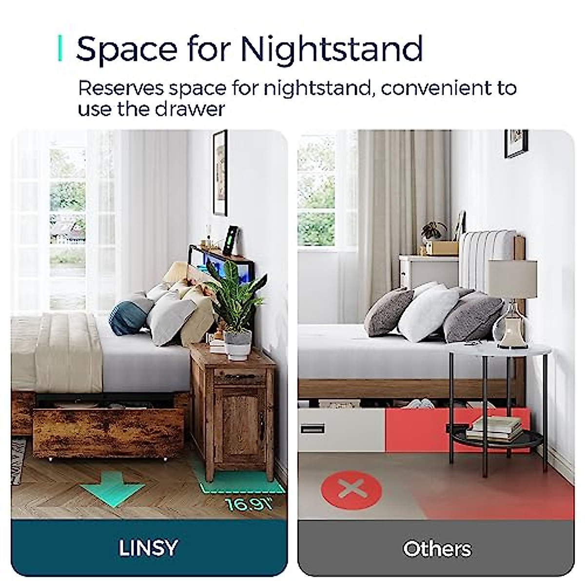 LINSY Full Size Bed Frame with 4 Drawers & Headboard, Bed Frame with RGB Lights & Fast Charger, Fast Assembly Bed Frame Full with Storage, No Box Spring Needed, Rustic Brown