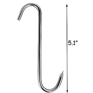 Tinsow 4 PCS 5.1 Inch Meat Hooks S-Hook Stainless Steel Meat Processing Butcher Hook Pot Hooks for Bacon Hams Meat Processing Butcher Hook Hanging Drying BBQ Grill Cooking