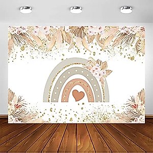 Avezano Boho Rainbow Backdrop for Baby Shower Pampas Grass Bohemian Rainbow Baby Shower Party Decorations Photography Background Party Supplies Cake Table Banner (7x5ft)
