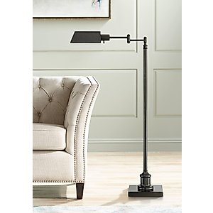 Regency Hill Jenson Traditional Adjustable Pharmacy Floor Lamp Standing Base Swing Arm 54" Tall Dark Bronze Metal Bright Downward Light for Living Room Reading House Bedroom