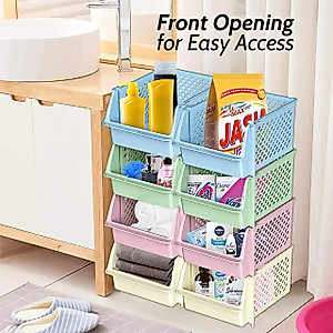 Skywin Stackable Storage Bins for Pantry - 8 Pack Stackable Bins For Organizing Food, Kitchen, and Bathroom Essentials (Multi)