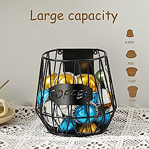 KEGII Magnetic Coffee Pod Holder, Wall Mount Large K Cup Keurig Pod Organizer for Nespresso Vertuo Capsules, Coffee Basket Coffee Bar Accessories Decor Storage Black Coffee Station