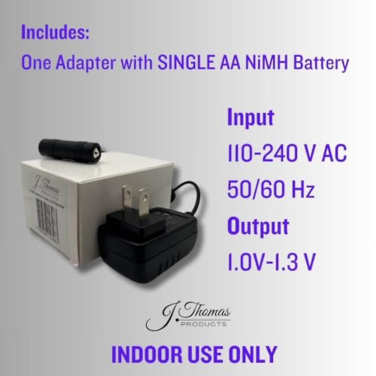 J. Thomas Convert AA Devices to Electric Power | Rechargeable Backup | Uninterrupted Operation | Ideal for Single AA Clocks and Devices | 1 NiMH Battery Adapter 1.3V