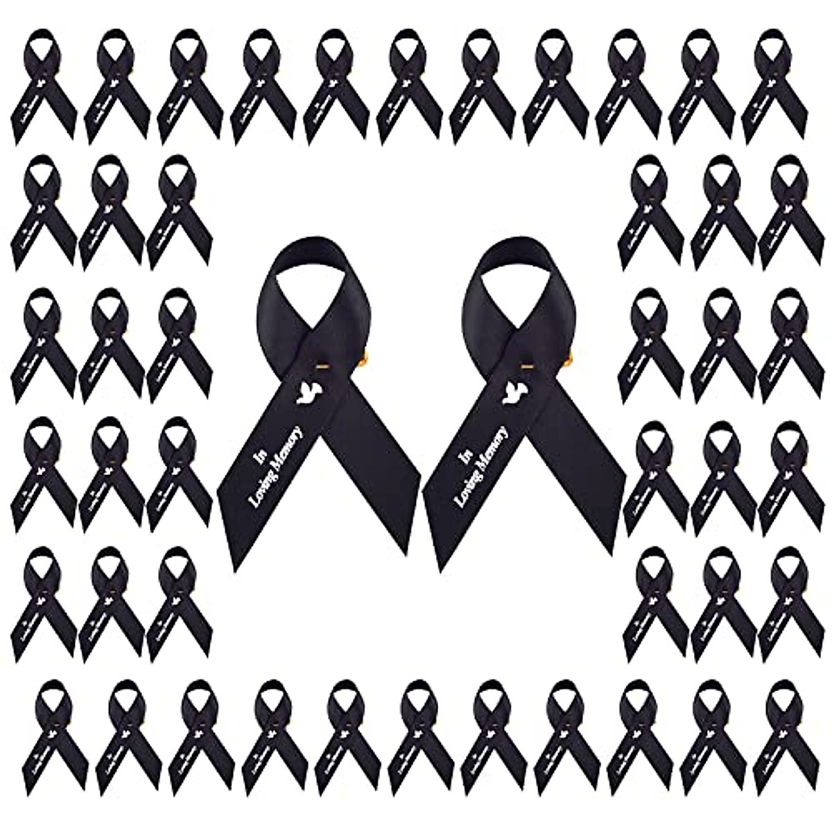 50 Pieces Funeral Ribbons Black Memorial Ribbons Pins Awareness Ribbons in Loving Memory Funeral Gift Respect Meditation Mourning Ribbons for Funeral Mourning Remembrance Day