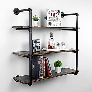 Weven 36" Industrial Pipe Bookshelf Wall Mounted,3 Tier Rustic Floating Shelves,Farmhouse Kitchen Bar Shelving,Home Decor Book Shelves,DIY Bookcase,Hanging Wall Shelves,Black