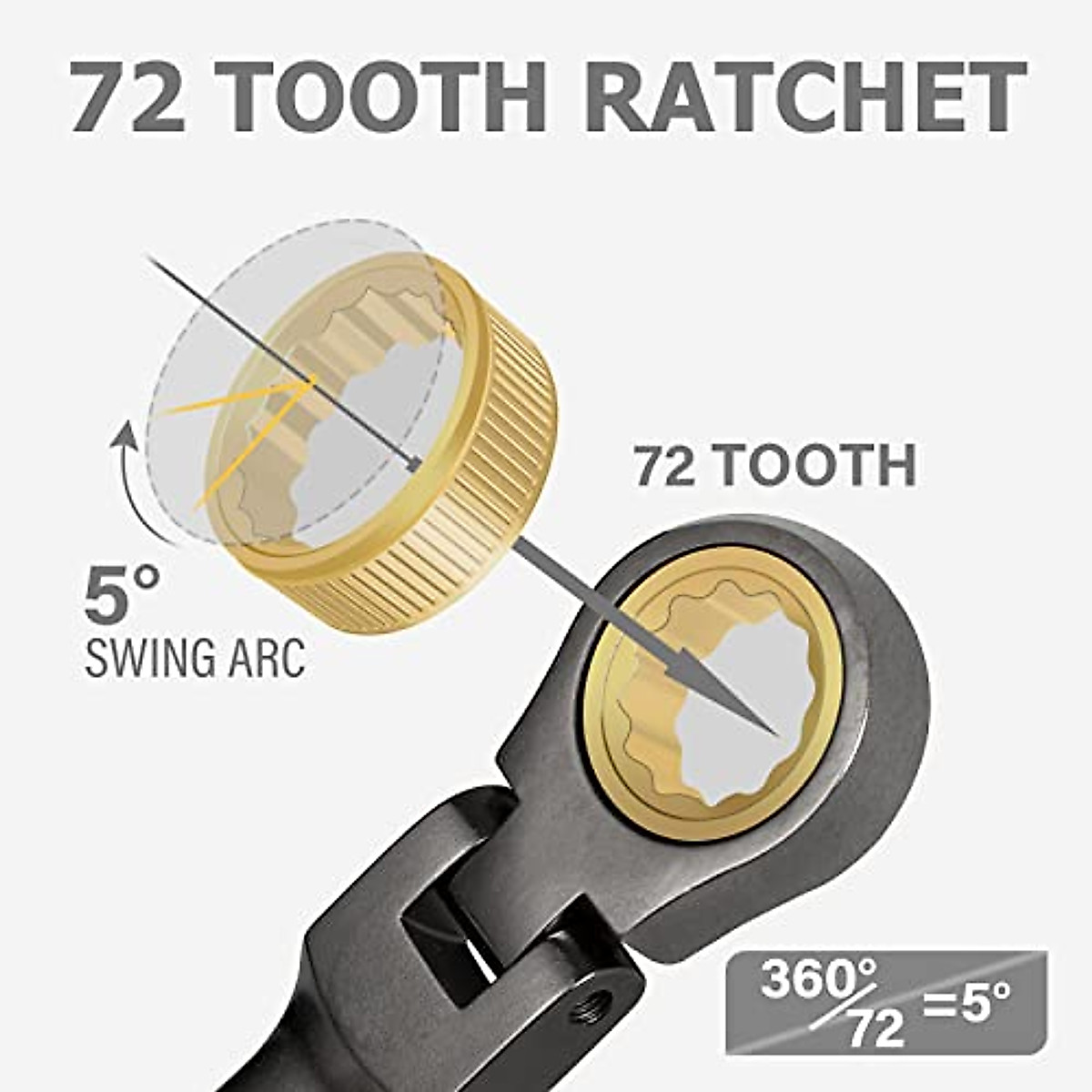 YIYEIE 9 Pc. Flex-Head Ratcheting Wrench Set, SAE 5/16, 11/32, 3/8, 7/16, 1/2, 9/16, 5/8, 11/16, 3/4 Inch, 72 Tooth, Nickel Plating, Cr-V Steel, Flexible Combination Wrench Set with Swivel Ratchet