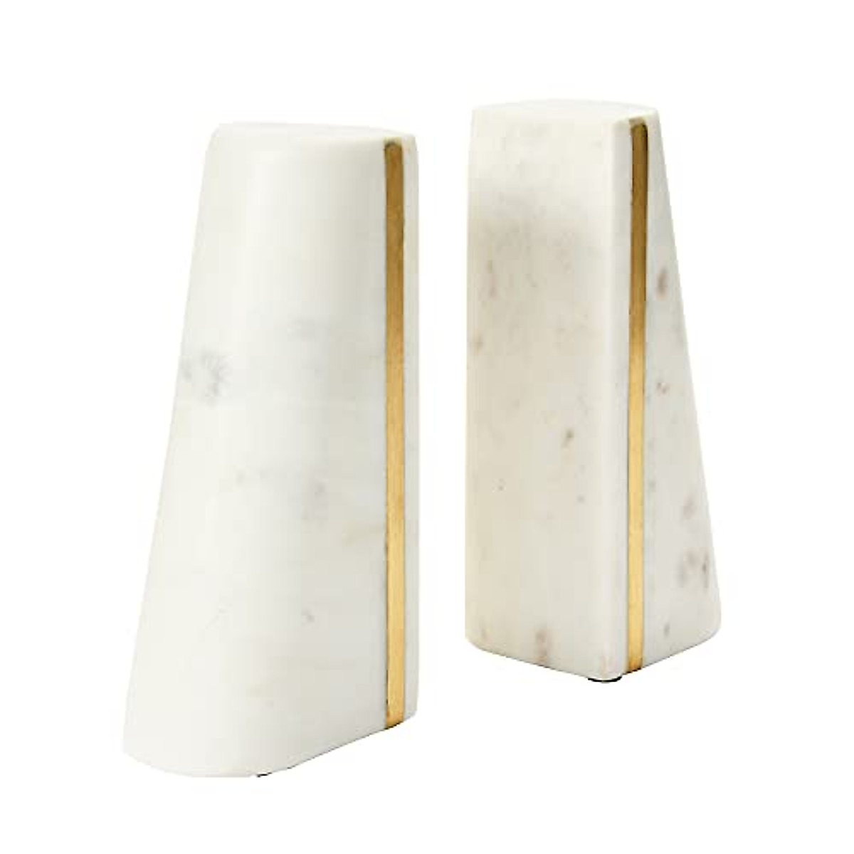 Main + Mesa Geometric Marble Bookends with Brass Inlay, White