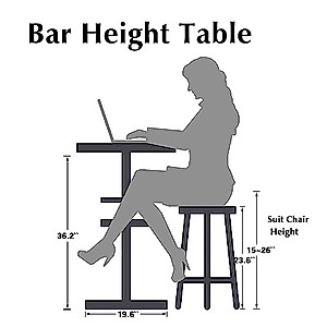 VECELO Round Bistro Bar Table 36.2 inch Height, 23.6 inch High Wooden Top, Sturdy Metal Frame with Pedestal, Perfect for Cocktail, Pub, Easy Assembly, Black