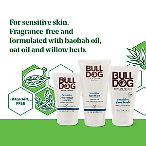 Bulldog Mens Skincare and Grooming Sensitive Full Face Kit with Moisturizer, Face Wash and Face Scrub, 3 Count