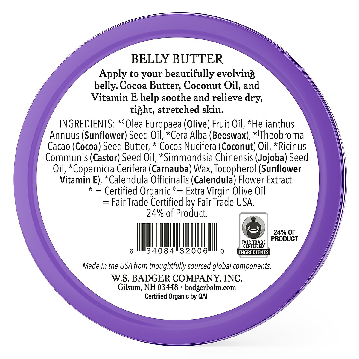 Badger - Belly Butter, Cocoa Butter & Calendula, Certified Organic Belly Butter, Vitamin E Belly Butter, Coconut Oil Belly Butter, Pregnant Belly Butter for Stretched Skin, 2oz - 2-Pack