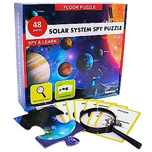 Solar System Spy Puzzle with Flashcards and Magnifying Glass 2ft x 3ft – Large 48 Piece Space Floor Puzzle for Kids Ages 4-8 Years Old- Kids Puzzles-Solar System for Kids-Boys and Girls 3,4,5,6,7,8…