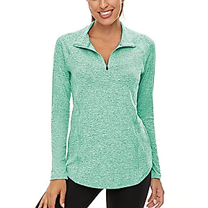 LURANEE Womens Long Sleeve Tee Shirt, Activewear Tops Workout Jackets Quarter Zip Pullover Athletic Yoga Running Tees Winter Petite Pilates Tennis Clothes Green 2XL