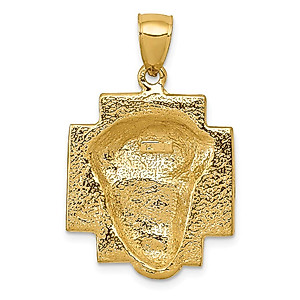 Solid 14k Yellow Gold 2-D Large Jesus Head with Crown Emperor Royal King Queen Pendant Charm