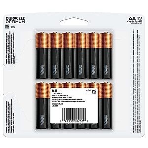 Duracell Optimum AA Batteries with Power Boost Ingredients, 12 Count Pack Double A Battery with Long-lasting Power, All-Purpose Alkaline AA Battery for Household and Office Devices