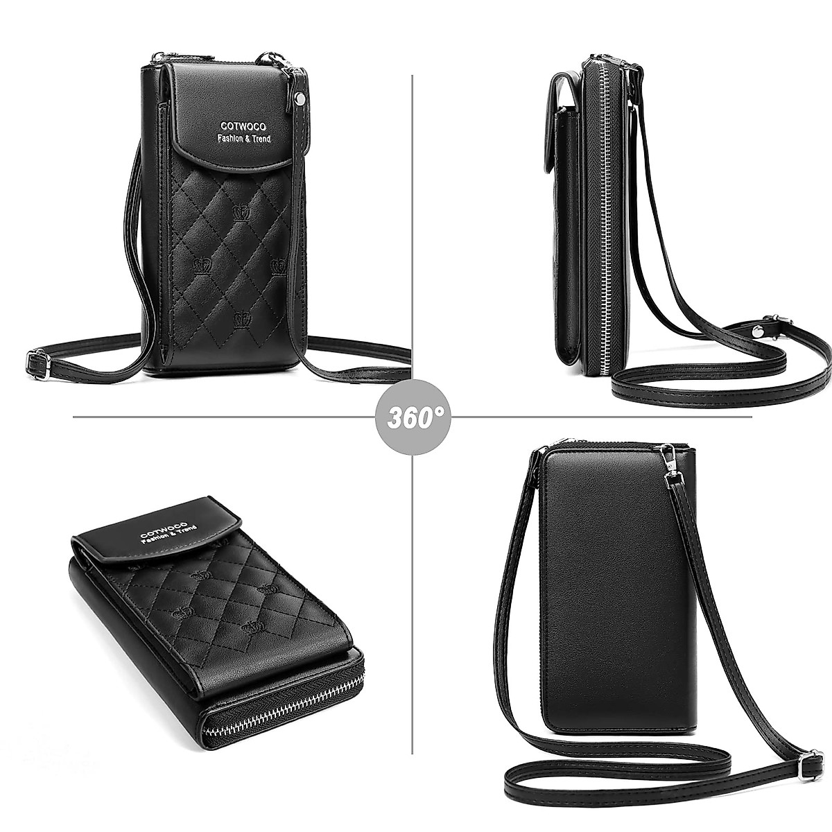 Crossbody Phone Purse for Women KINOUCHI Leather Shoulder Bag RFID Blocking Fashion Cell Phone Wallet with Cellphone Lanyard