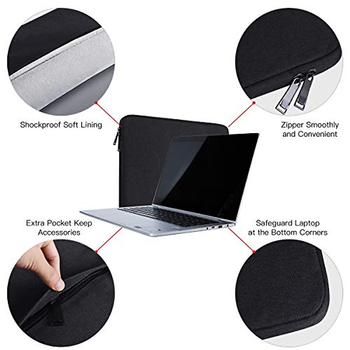 Laptop Sleeve 14 Inch Computer Case Bag for Dell Latitude/Inspiron 14/ XPS 15, HP EliteBook/Chromebook x360/ Pavilion/Stream 14, Lenovo Yoga IdeaPad Flex ThinkPad, ASUS VIvoBook, Black
