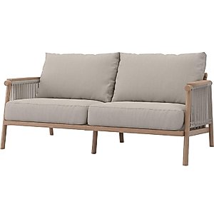 Acanva Modern All-Weather Aluminum Outdoor Patio Sofa with Thick Cushions, Olefin Fabric Sunroom Backyard Furniture, Light Khaki, Loveseat