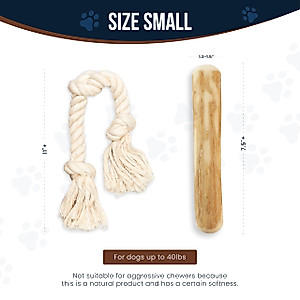 GOWGOW Wooden Chews for Dogs & Natural Dog Rope Toys, 2 Pack Size Small - 100% Natural Chews for Dogs Teething, Stress Relief, Dental Health, Organic Dog Toys