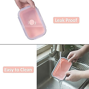 Collapsible Food Storage Containers with Airtight Lid, 16.9 oz, Compact Kitchen Stacking Silicone Collapsible Meal Prep Container Set for Leftover, Microwave Freezer Dishwasher Safe, Pink, Set of 4