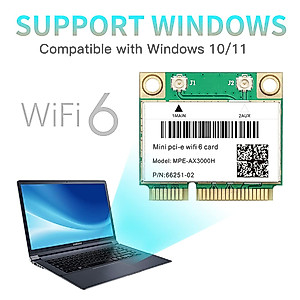 MPE-AX3000H WiFi 6 Wireless Card Dual Band 802.11ax Half Mini PCI-E WiFi Card PCI Express Network Adapter BT5.2 2.4GHz 574Mbps 5GHz 2.4Gbps(160MHz) for Windows 10/11 64 bit Better 7260HMW WiFi Card