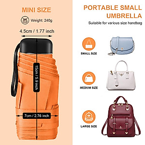LEAGERA Compact Travel Umbrella with Case - Mini Umbrella for Purse, Small Lightweight &Tiny Umbrellas Design Perfect for Parasol Outdoor Sun&Rain,Orange