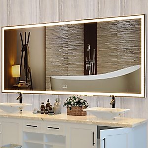 72X32 inch Oversized LED Bathroom Mirror Wall Mounted Mirror with 3 Color Modes Aluminum Frame Wall Mirror Large Full Length Mirror with Lights Lighted Full Body Mirror for Bedroom Living Room(Silver)