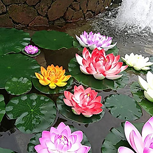 Toyvian 5PCS Artificial Lily Pads for Pond, Artificial Flowers Floating Foam Lotus Flower with Fake Lily Pads for Pool Garden Fish Pond Aquarium Pool Wedding Decor